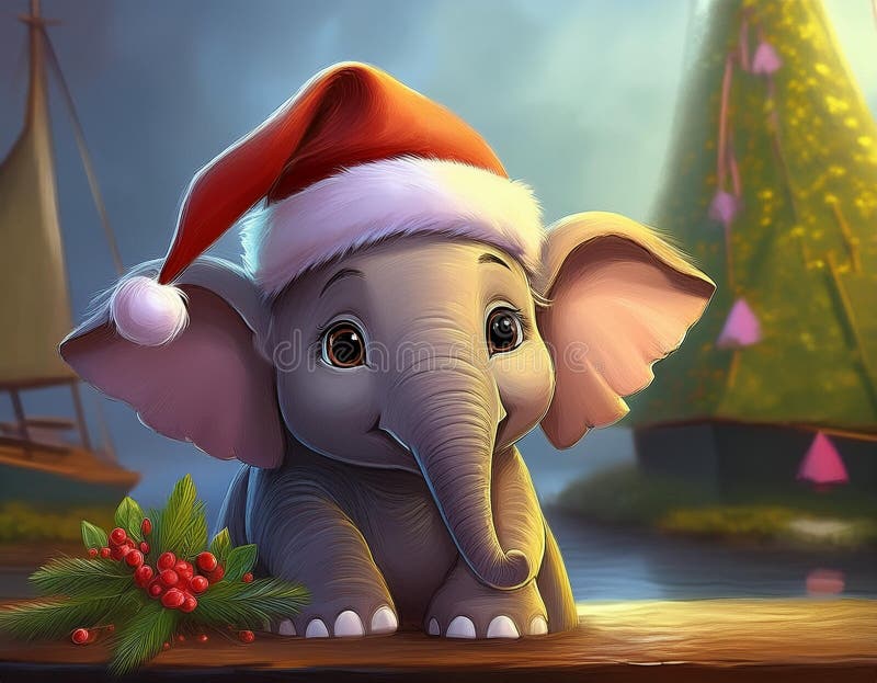 Christmas Elephant Santa Hat Cartoon Stock Image - Image of elephant ...