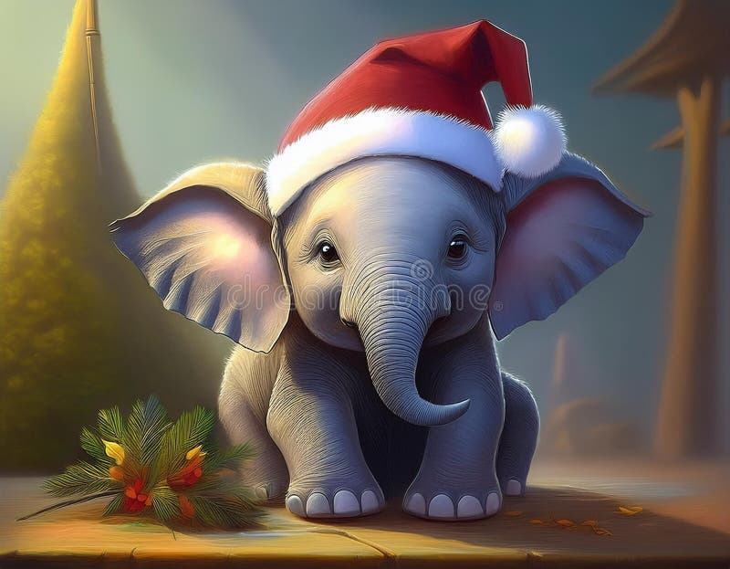 Christmas Elephant Santa Hat Cartoon Stock Image - Image of season ...