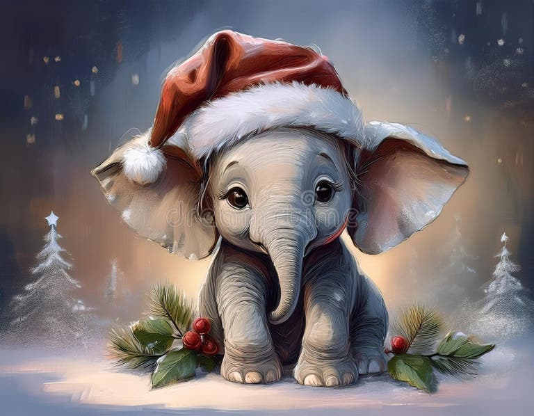 Christmas Elephant Santa Hat Cartoon Stock Image - Image of snow ...