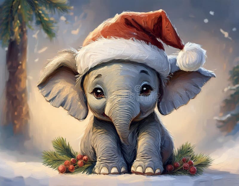 Christmas Elephant Santa Hat Cartoon Stock Image - Image of animal ...