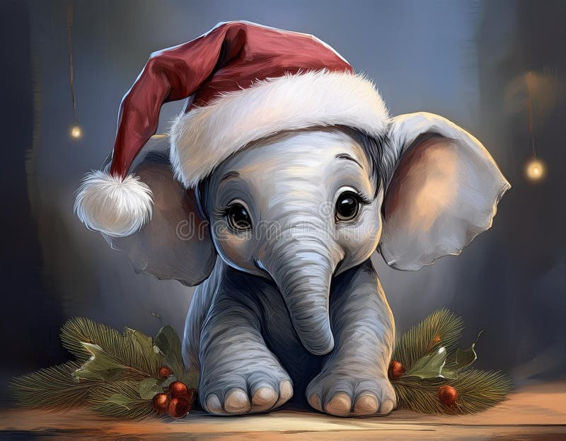Christmas Elephant Santa Hat Cartoon Stock Image - Image of snow ...