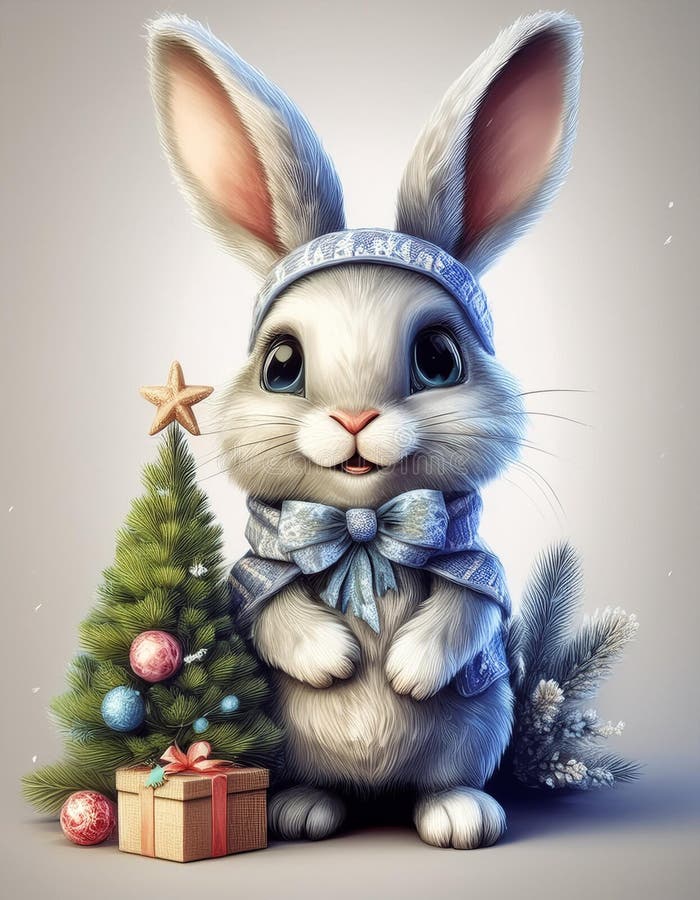 Christmas rabbit cartoon stock image. Image of funny - 341047217