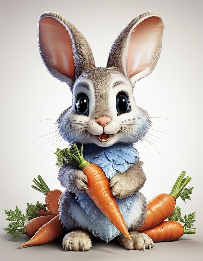 Rabbit with a Carrot Cartoon Stock Photo - Image of farm, rabbit: 341047234