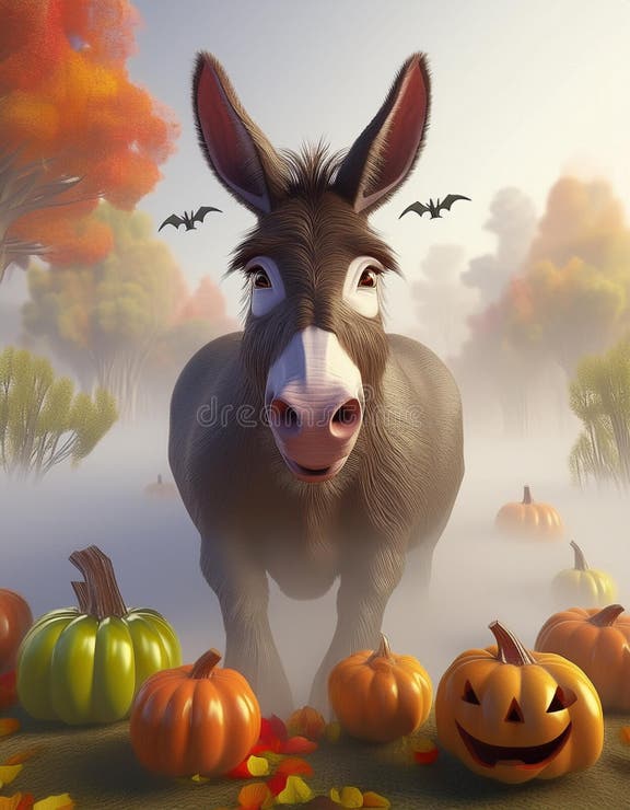 Halloween Donkey with Pumpkins Cartoon Stock Image - Image of cartoon ...