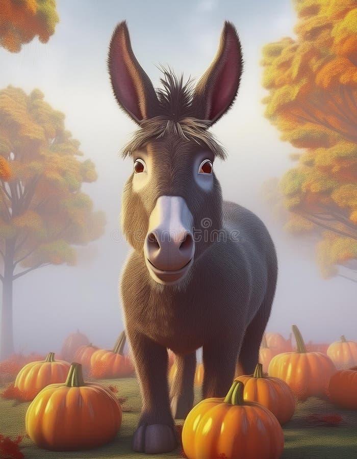 Halloween Donkey with Pumpkins Cartoon Stock Photo - Image of pumpkins ...