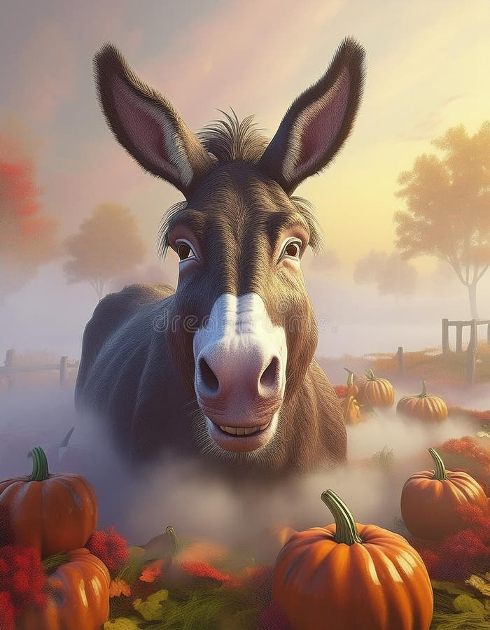 Halloween Donkey with Pumpkins Cartoon Stock Photo - Image of field ...