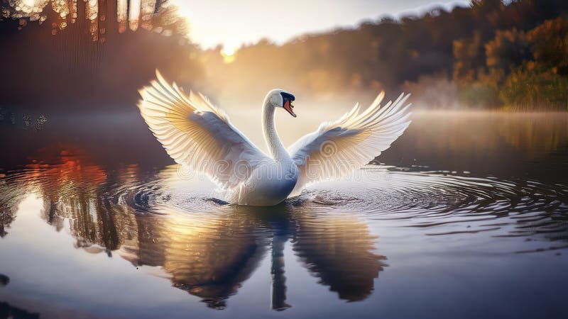 Serene Swan Reflected in Morning Light Stock Image - Image of peaceful ...