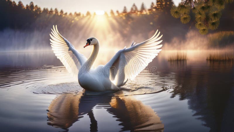 Serene Swan Reflected in Morning Light Stock Image - Image of idyllic ...