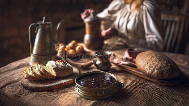 Reference ImageRustic Medieval Kitchen with Breakfast Spread Stock ...