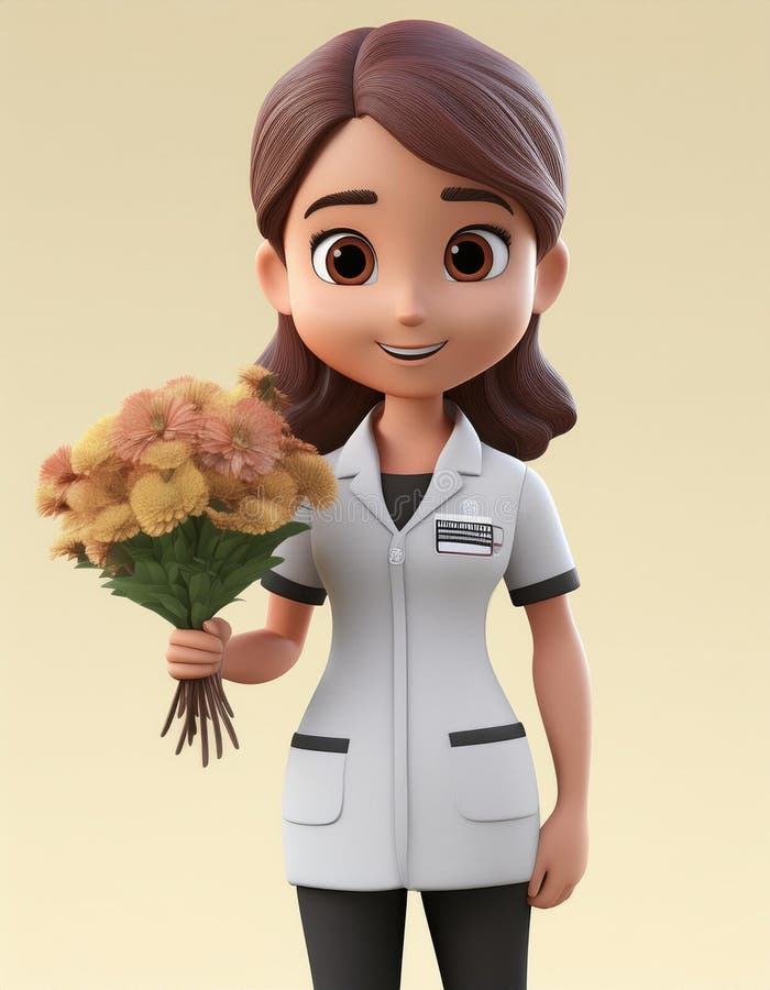 Doctor with Flowers Cartoon Stock Image - Image of woman, greeting ...