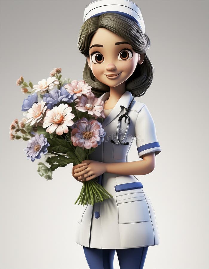 Doctor with Flowers Cartoon Stock Image - Image of woman, hospital ...