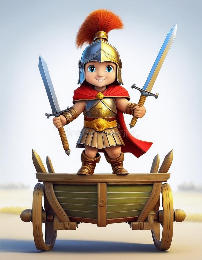 Gladiator Child in a Wagon Cartoon Stock Image - Image of wagon ...