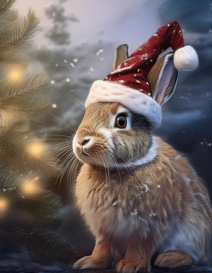 Christmas rabbit cartoon stock image. Image of tree - 341325205