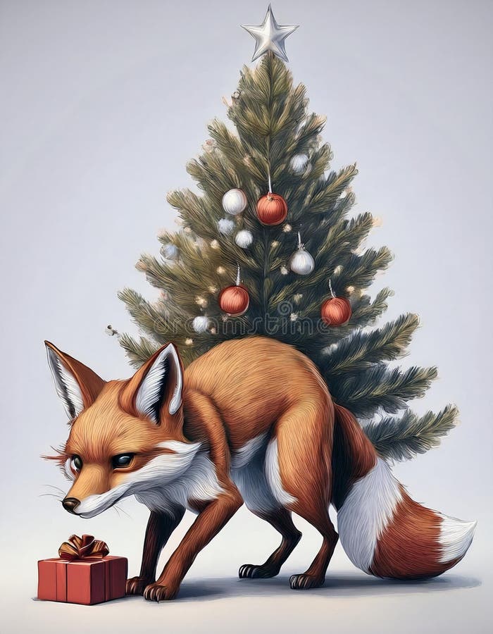 Christmas fox cartoon stock image. Image of decoration - 341328945