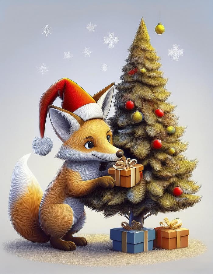 Christmas fox cartoon stock photo. Image of card, gifts - 341328952