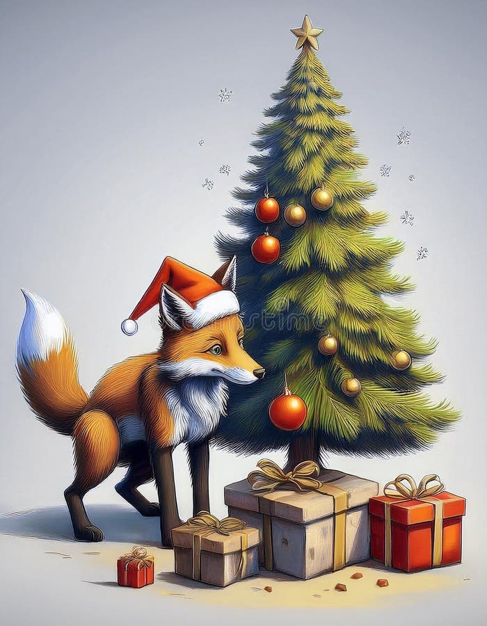 Christmas fox cartoon stock photo. Image of cartoon - 341328956