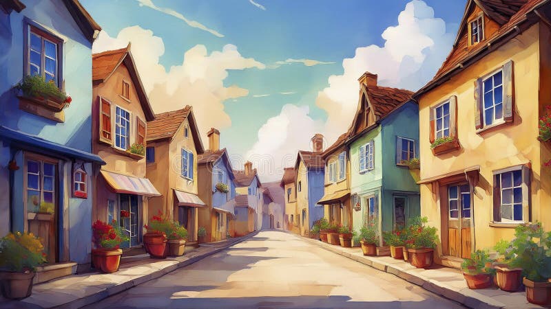 Reference Image Colorful Streets: a Watercolor Delight! Stock ...