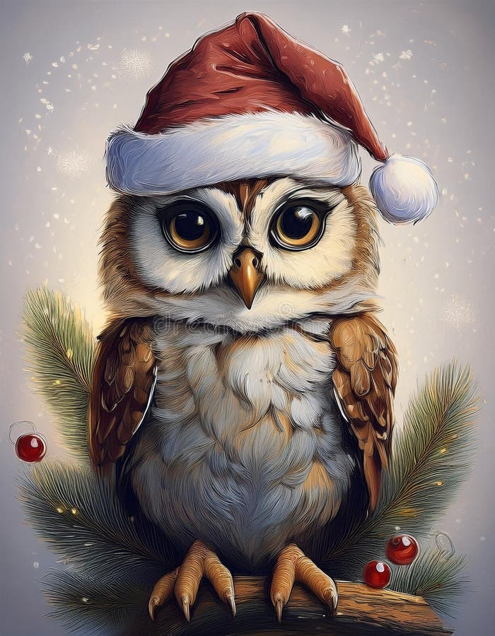Christmas owl cartoon stock photo. Image of greetings - 341678858