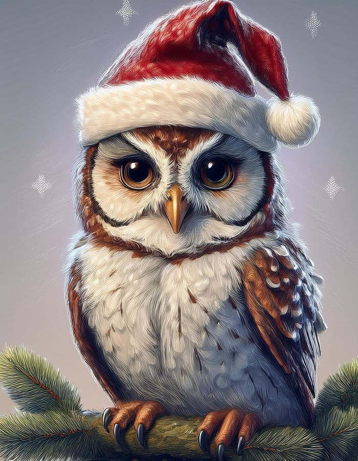 Christmas owl cartoon stock photo. Image of tree, season - 341678864