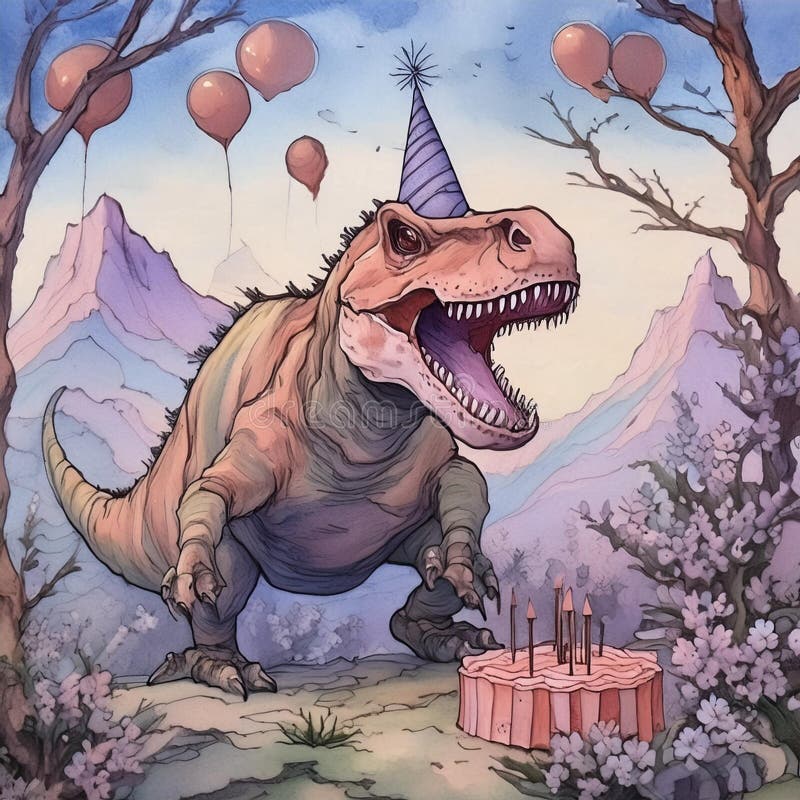 T-rex Dinosaur Birthday Card Cartoon Stock Photo - Image of balloons ...