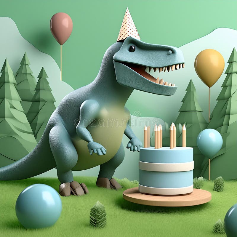T-rex Dinosaur Birthday Card Cartoon Stock Image - Image of animal ...