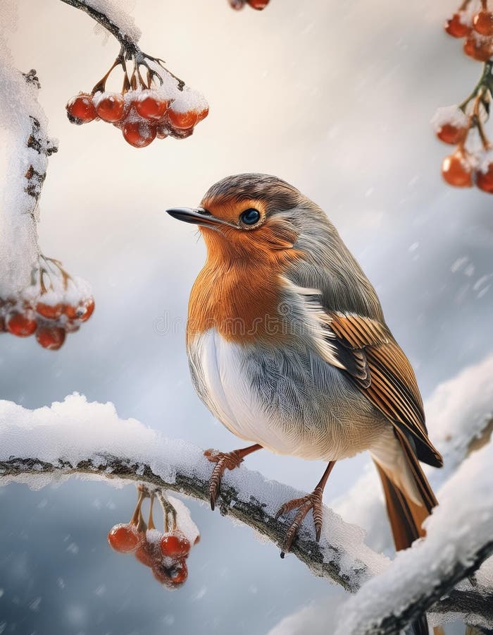 Robin in the snow cartoon stock image. Image of bird - 342138785
