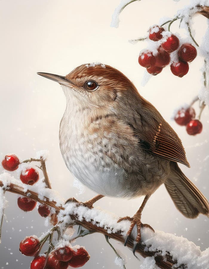 Wren in the snow cartoon stock illustration. Illustration of card ...