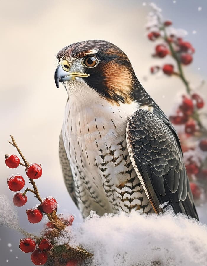 Peregrine Falcon in the Snow Cartoon Stock Photo - Image of birds, tree ...