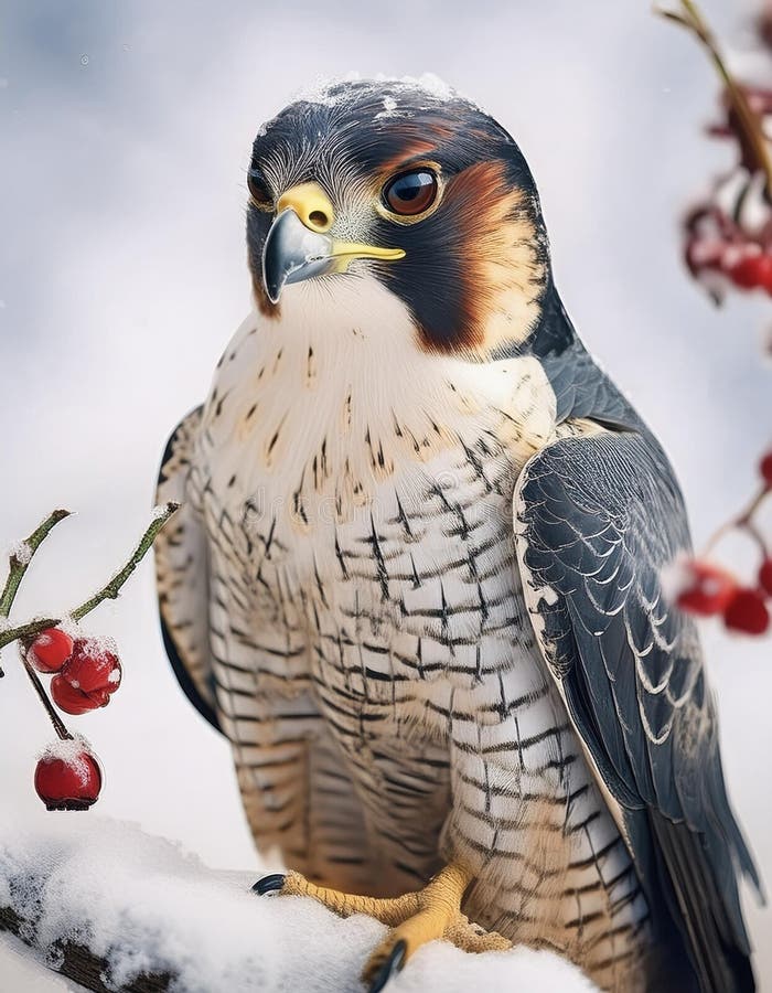 Peregrine Falcon in the Snow Cartoon Stock Image - Image of feathers ...
