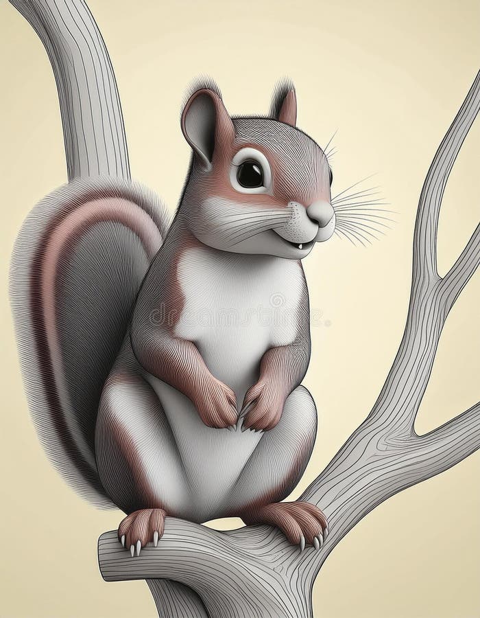 Squirrel in tree cartoon stock image. Image of cute - 342139689