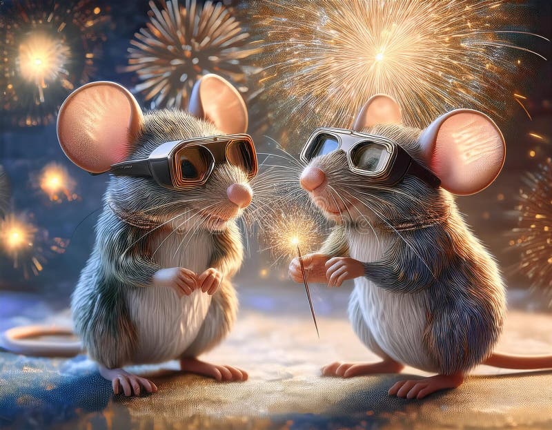 Mouse New Year with Fireworks Stock Image - Image of snow, greetings ...