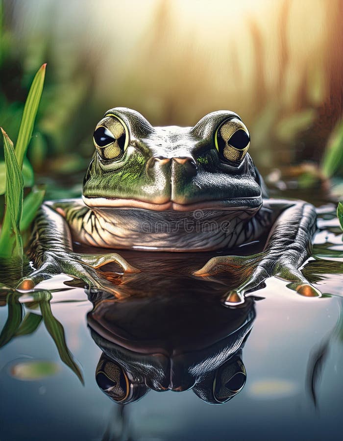Frog in water cartoon stock image. Image of green, amphibian - 342470313