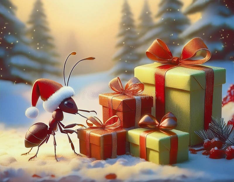 Christmas Ant in the Snow Cartoon Stock Photo - Image of winter, animal ...
