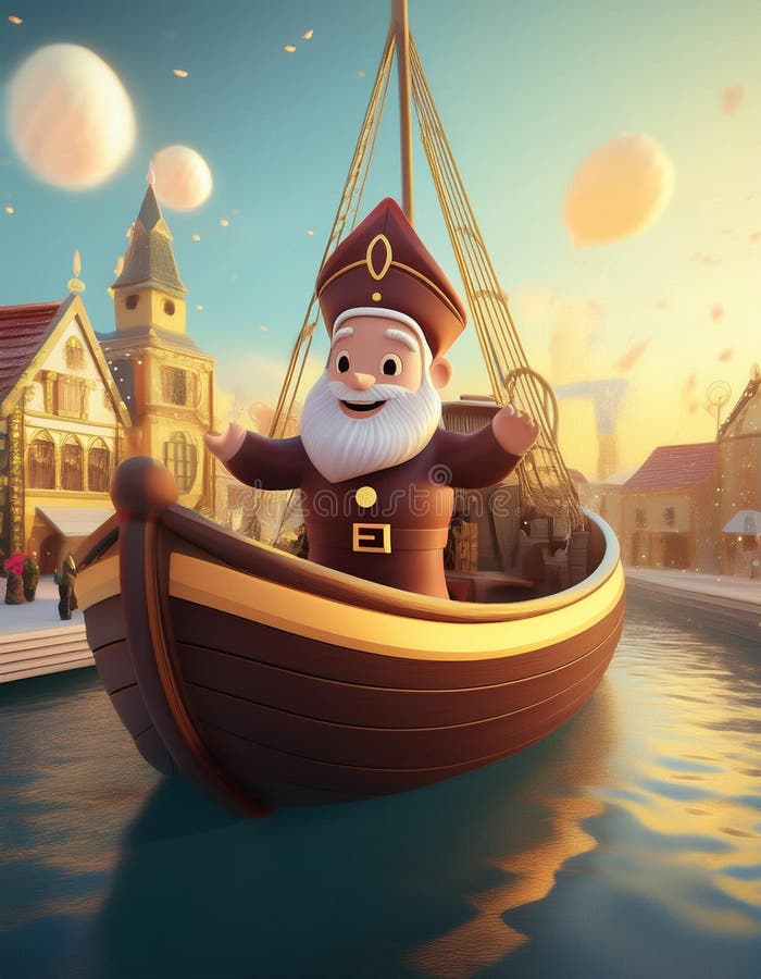 Santa Claus on Boat Cartoon Stock Illustration - Illustration of ...