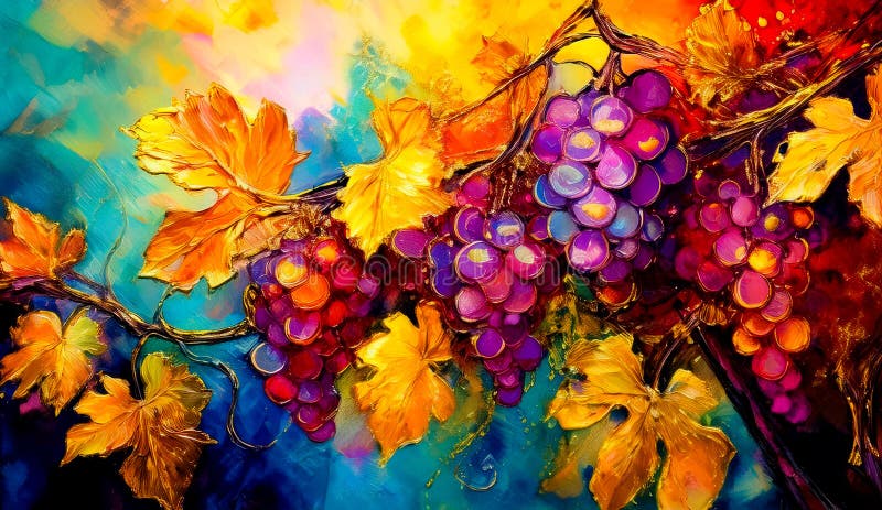 An Artistic Concept Sketch of a Landscape with Bunches of Ripe Grapes ...