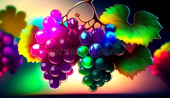 An Artistic Concept Sketch of a Landscape with Bunches of Ripe Grapes ...