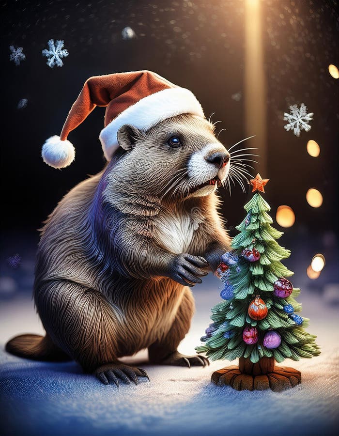 Christmas Beaver in the Snow Cartoon Stock Image - Image of winter ...