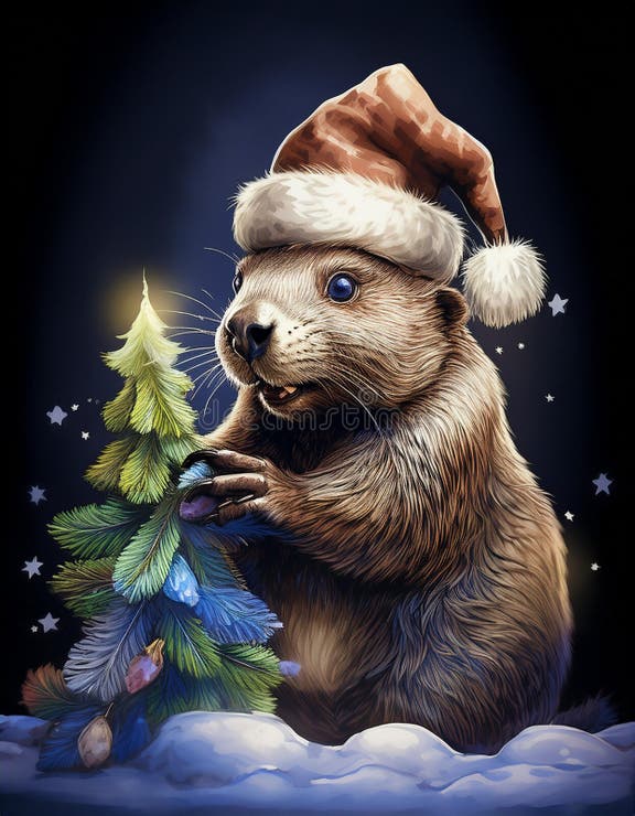 Christmas Beaver in the Snow Cartoon Stock Image - Image of animal ...