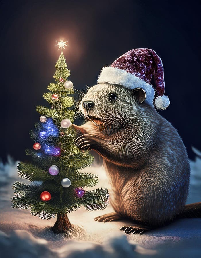 Christmas Beaver in the Snow Cartoon Stock Photo - Image of night ...
