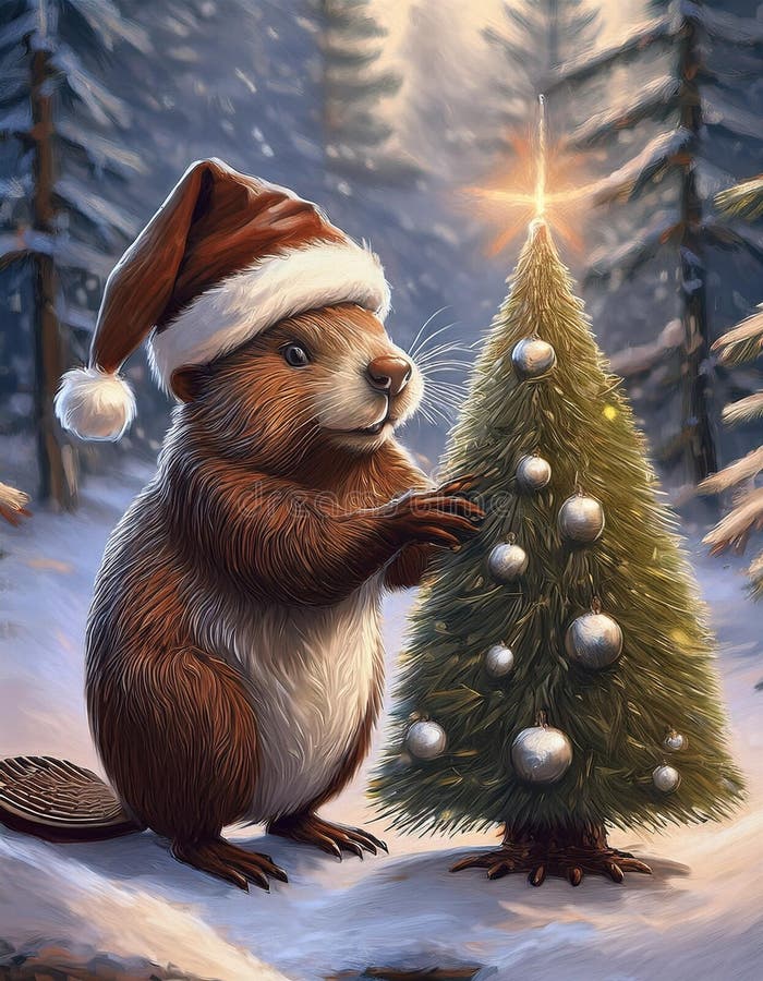 Christmas Beaver in the Snow Cartoon Stock Image - Image of santa ...