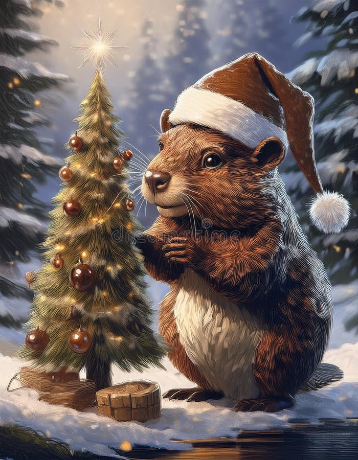 Christmas Beaver in the Snow Cartoon Stock Photo - Image of night ...
