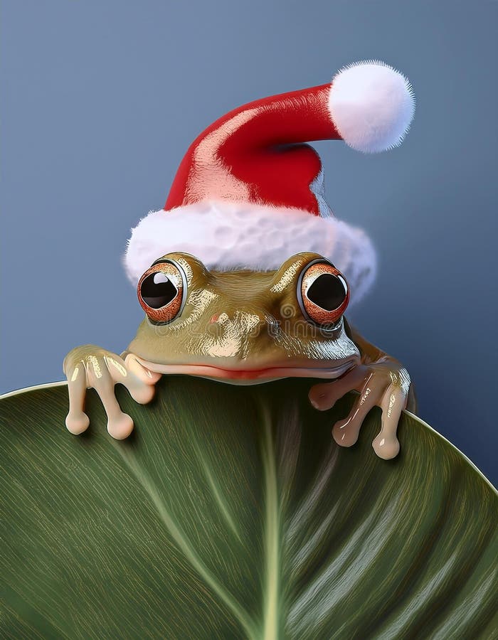 Christmas Frog with Santa Hat Cartoon Stock Photo - Image of green ...