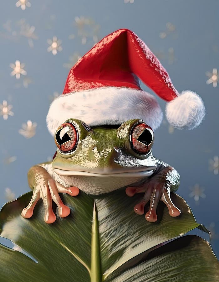 Christmas Frog with Santa Hat Cartoon Stock Image - Image of holidays ...