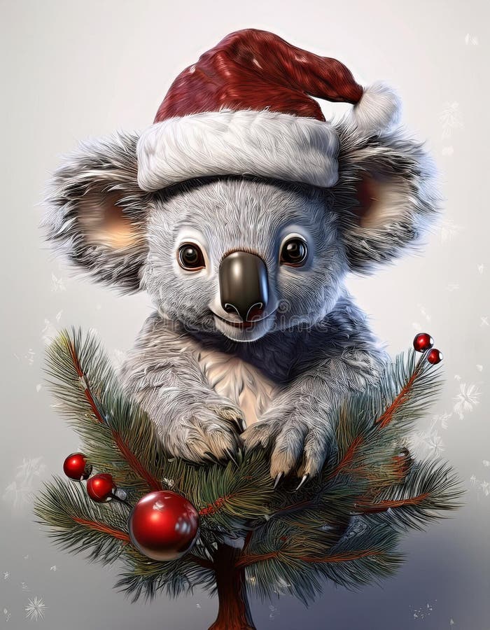 Christmas Koala with Santa Hat Cartoon Stock Photo - Image of koala ...