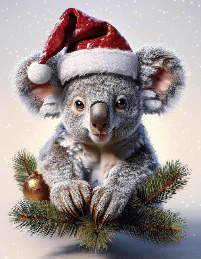 Christmas Koala with Santa Hat Cartoon Stock Image - Image of cartoon ...