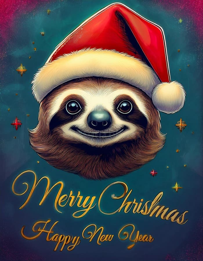 Christmas Sloth Happy New Year Cartoon Stock Photo - Image of card ...