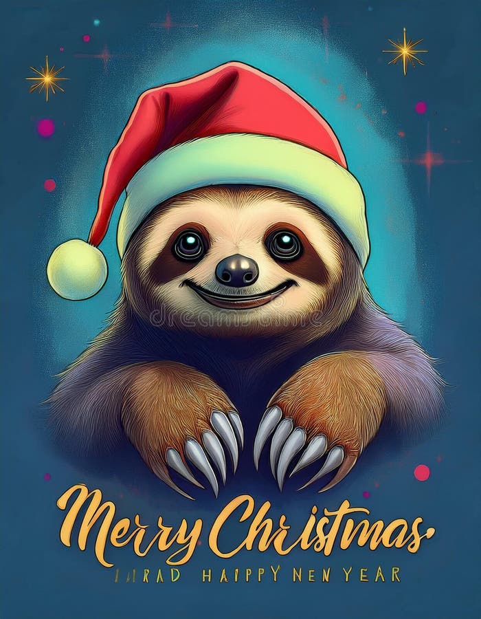 Christmas Sloth Happy New Year Cartoon Stock Image - Image of sloth ...