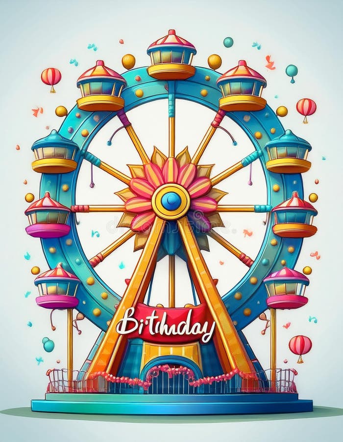 Ferris Wheel Happy Birthday Card Cartoon Stock Illustration ...