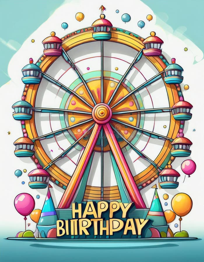 Ferris Wheel Happy Birthday Card Cartoon Stock Illustration ...