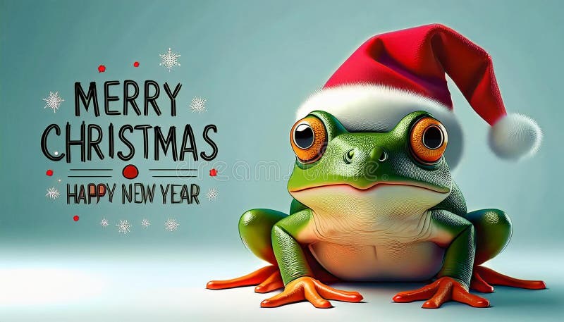 Christmas Frog with Santa Hat Cartoon Stock Photo - Image of frog, card ...